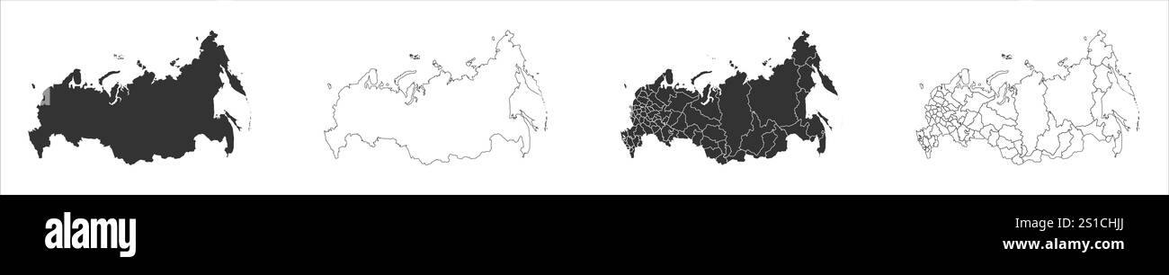Russia set of three maps - solid map, outline map and map highlighting ...