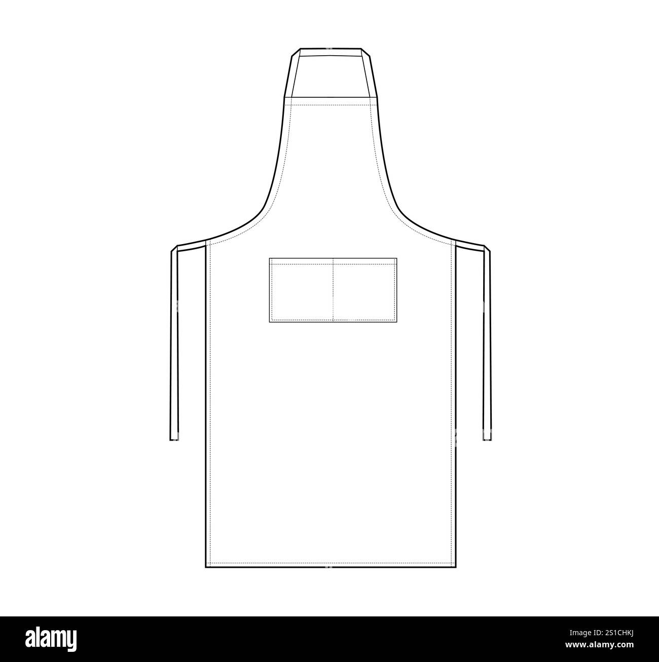 Long Bib Apron technical fashion illustration. Chef uniform for cooking ...