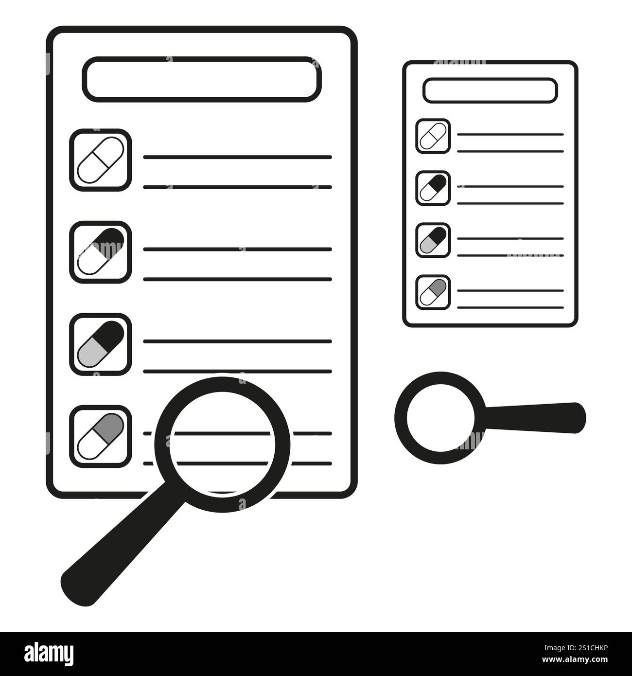 Checklist icon. Magnifying glass graphic. Document analysis tool ...
