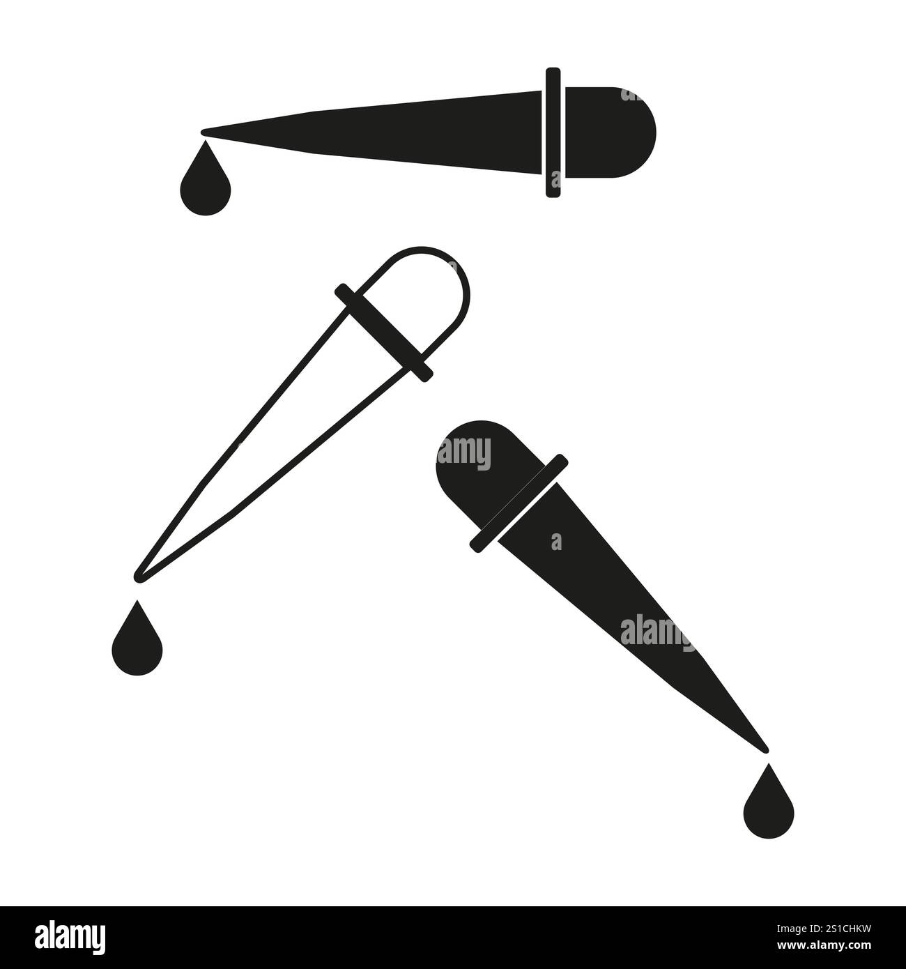Droppers with liquid. Pipette dripping symbol. Laboratory tool icon ...