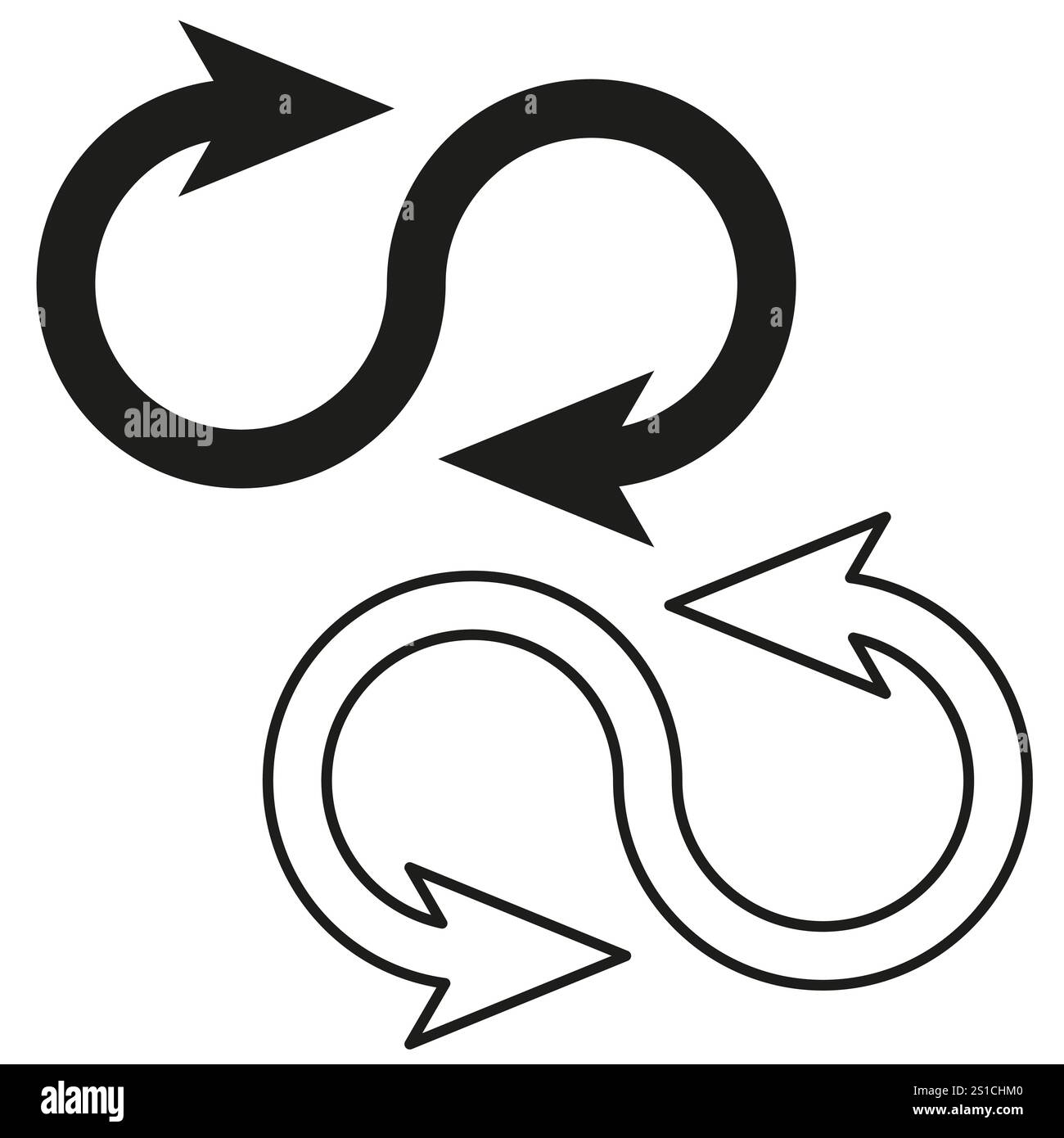 Infinity arrow icon. Circular loop vector. Black and white sign. Endless process symbol Stock ...