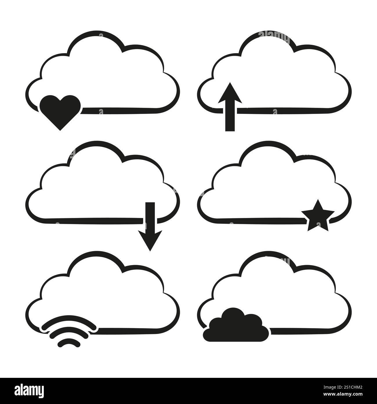Cloud icon set. Modern internet design. Black white symbols. Vector ...