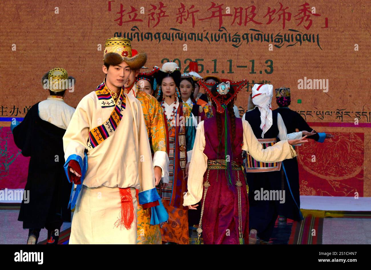 Lhasa,China.1st January 2025. Models present traditional Tibetan ...