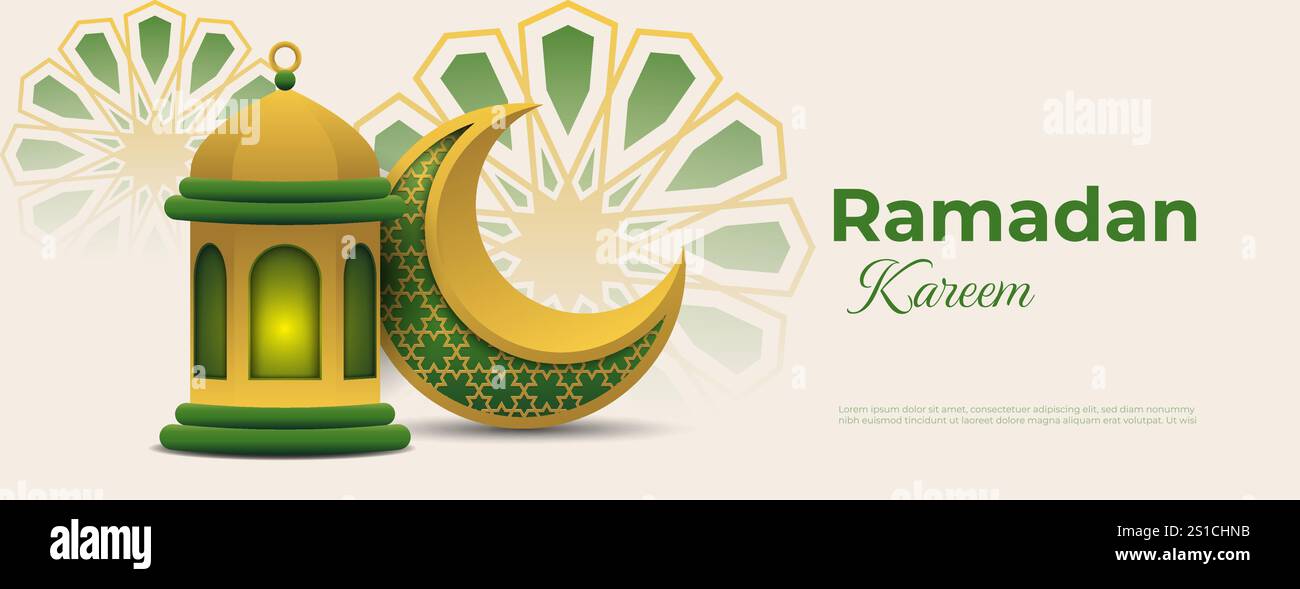 islamic banner background with 3d crescent and lantern in gold and ...