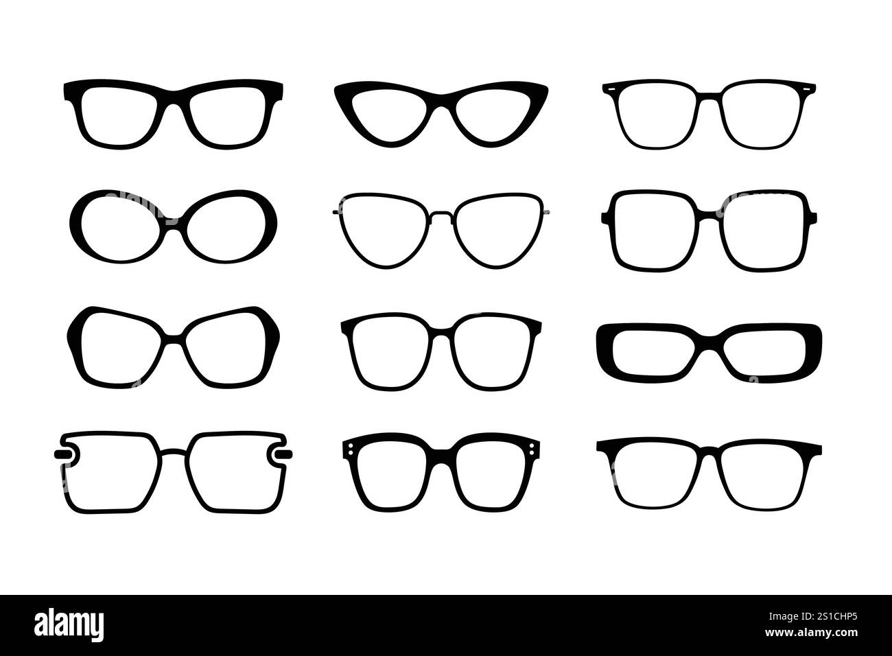 A collection of twelve different eyeglass frame styles depicted as ...