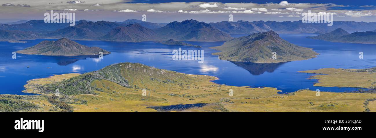 Landscape view of Lake Pedder and peaks from Mount Eliza on the Mount ...