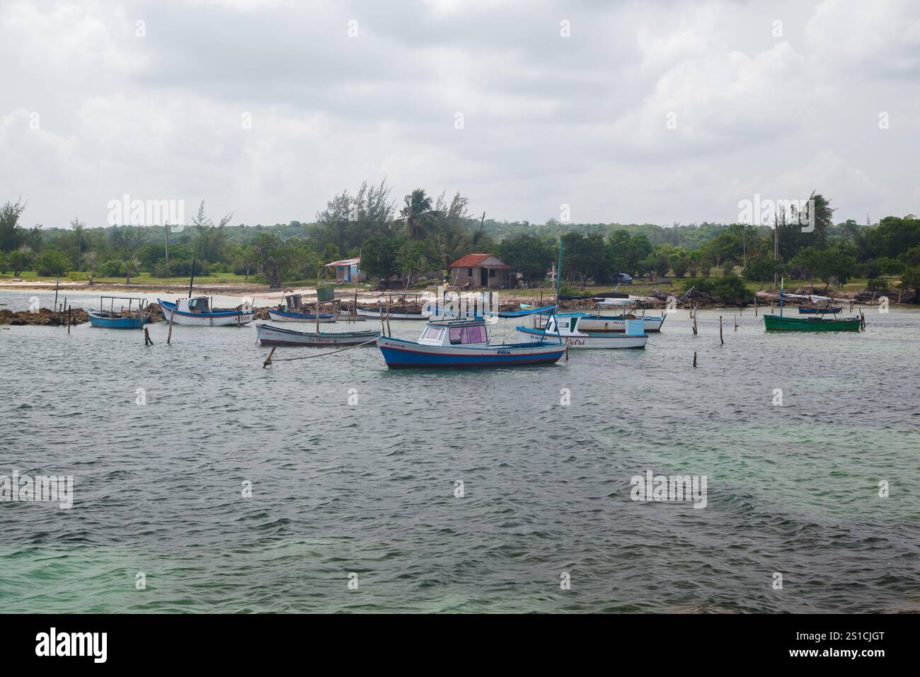 A group of Fishing boats at Guardalavaca pristine waters, Holguin ...