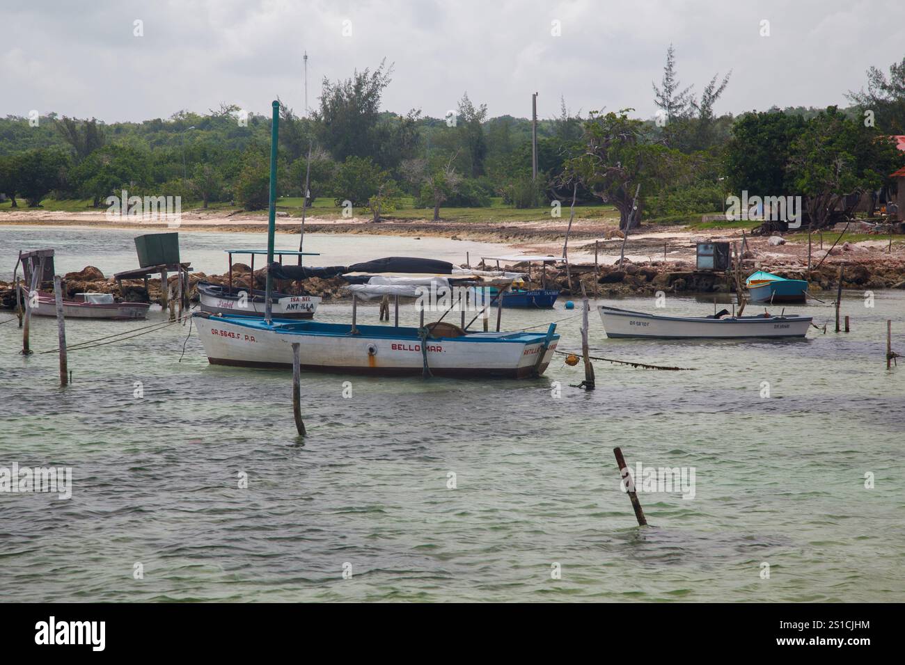 A group of Fishing boats at Guardalavaca pristine waters, Holguin ...