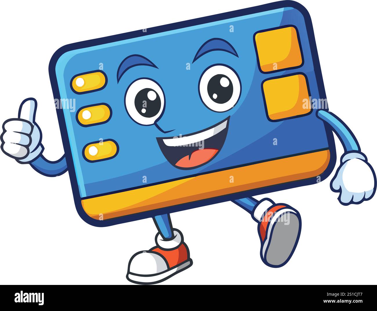 Smiling credit card character with legs, arms, and thumbs up gesture in ...