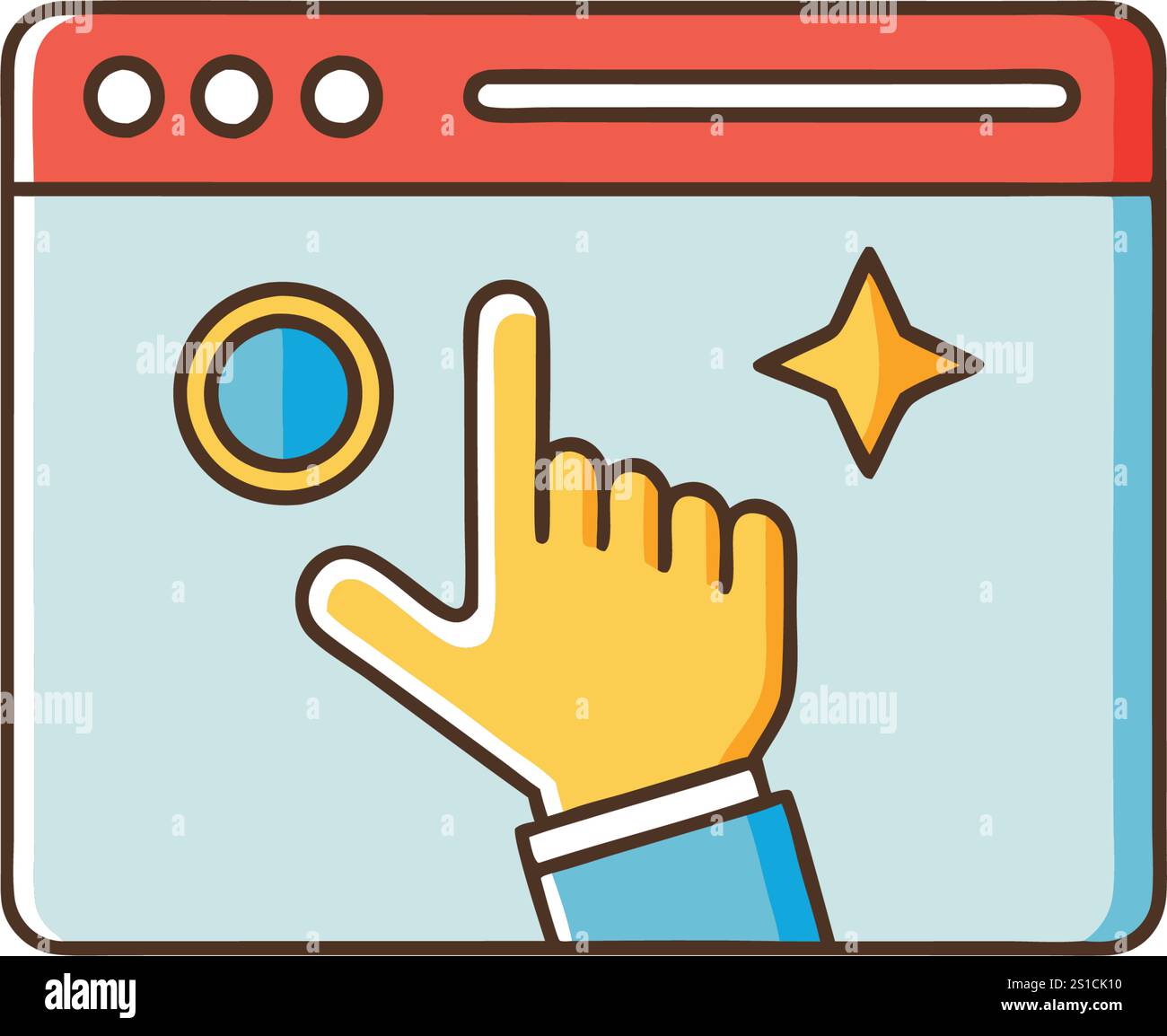 Vector graphic of a hand pointing to a button in a browser window ...