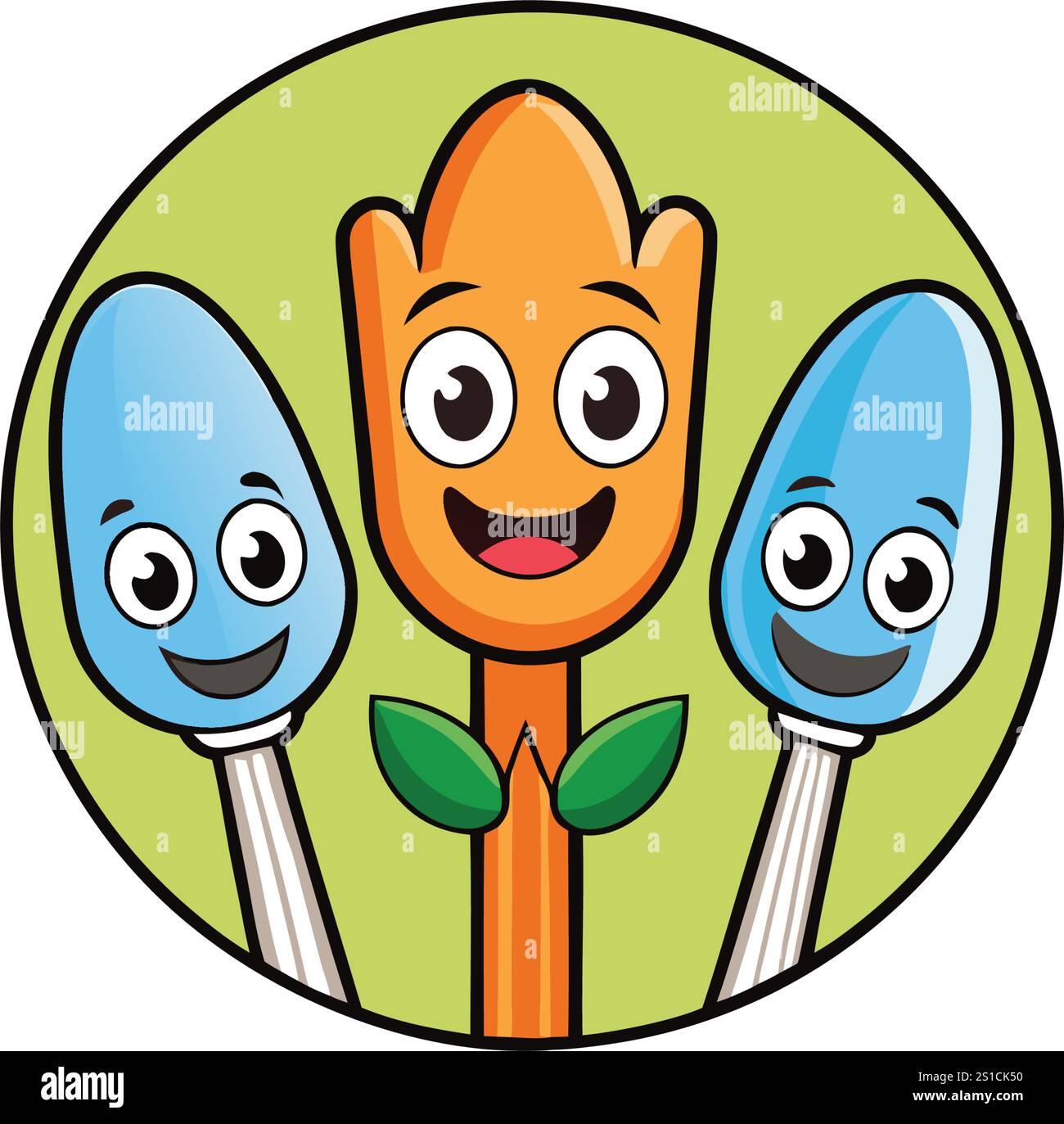 Cute cartoon illustration of colorful fork, spoon, and knife characters ...
