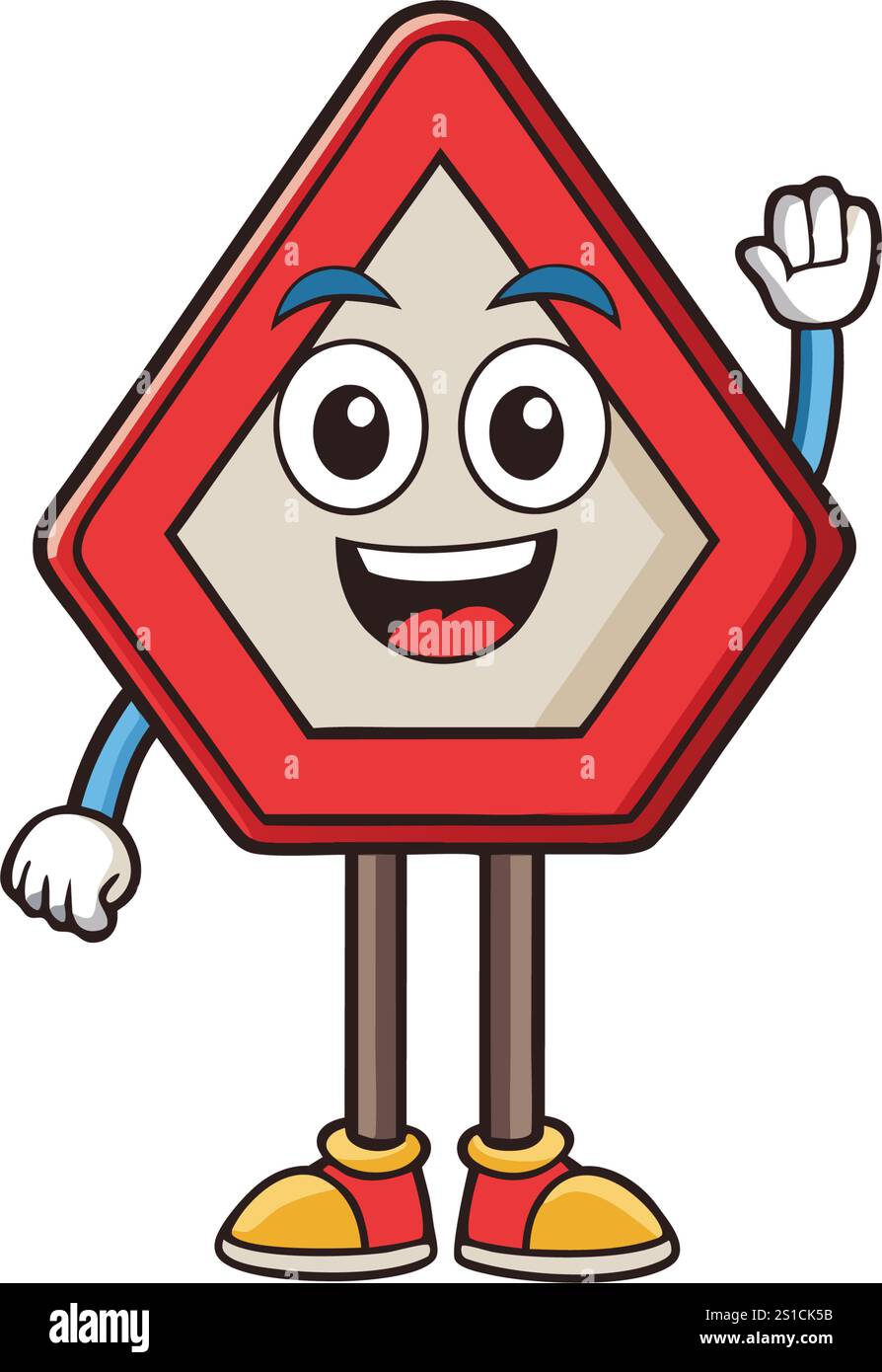 Cartoon stop road sign with cheerful expression and bright colors on a ...