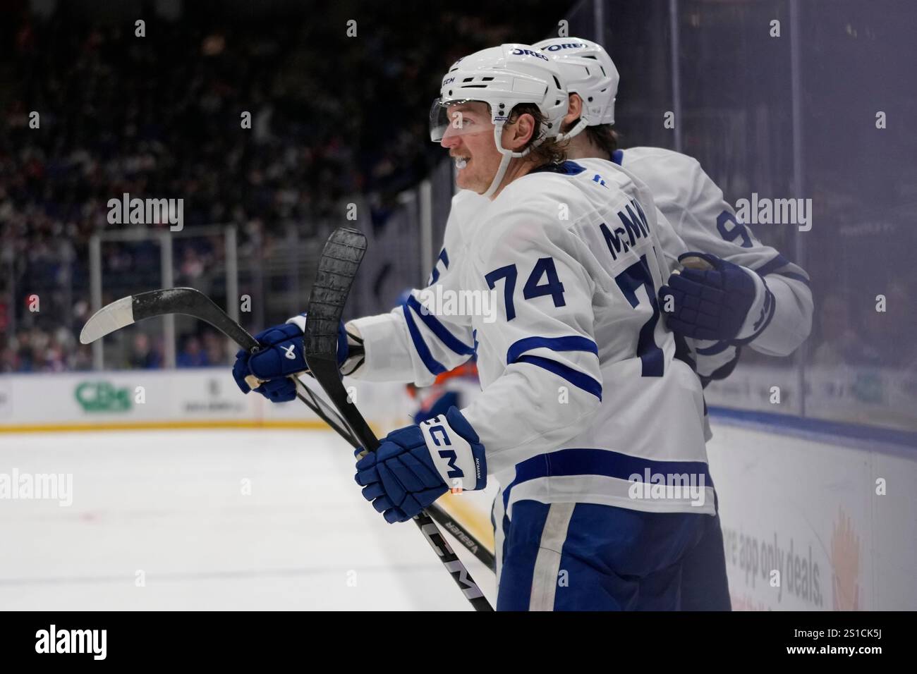 Toronto Maple Leafs' Bobby McMann (74) celebrates after scoring a goal ...