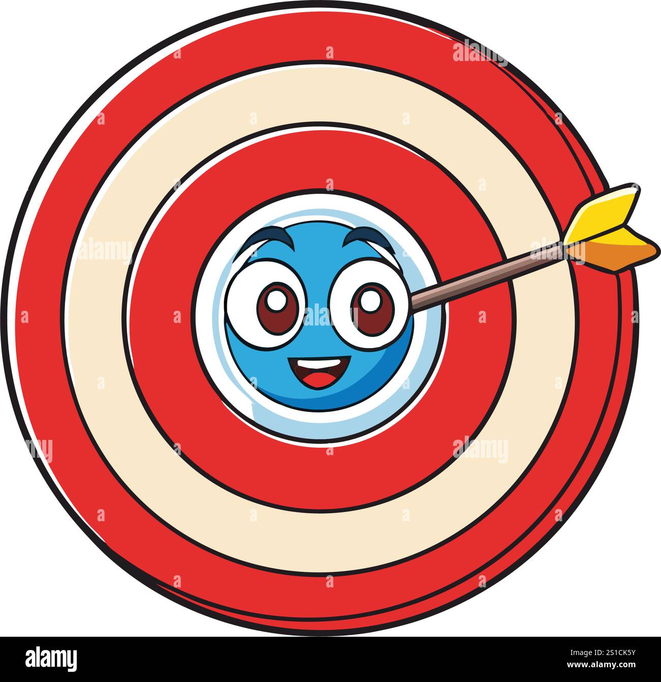 Cartoon bullseye icon with vibrant target design and an arrow hitting ...