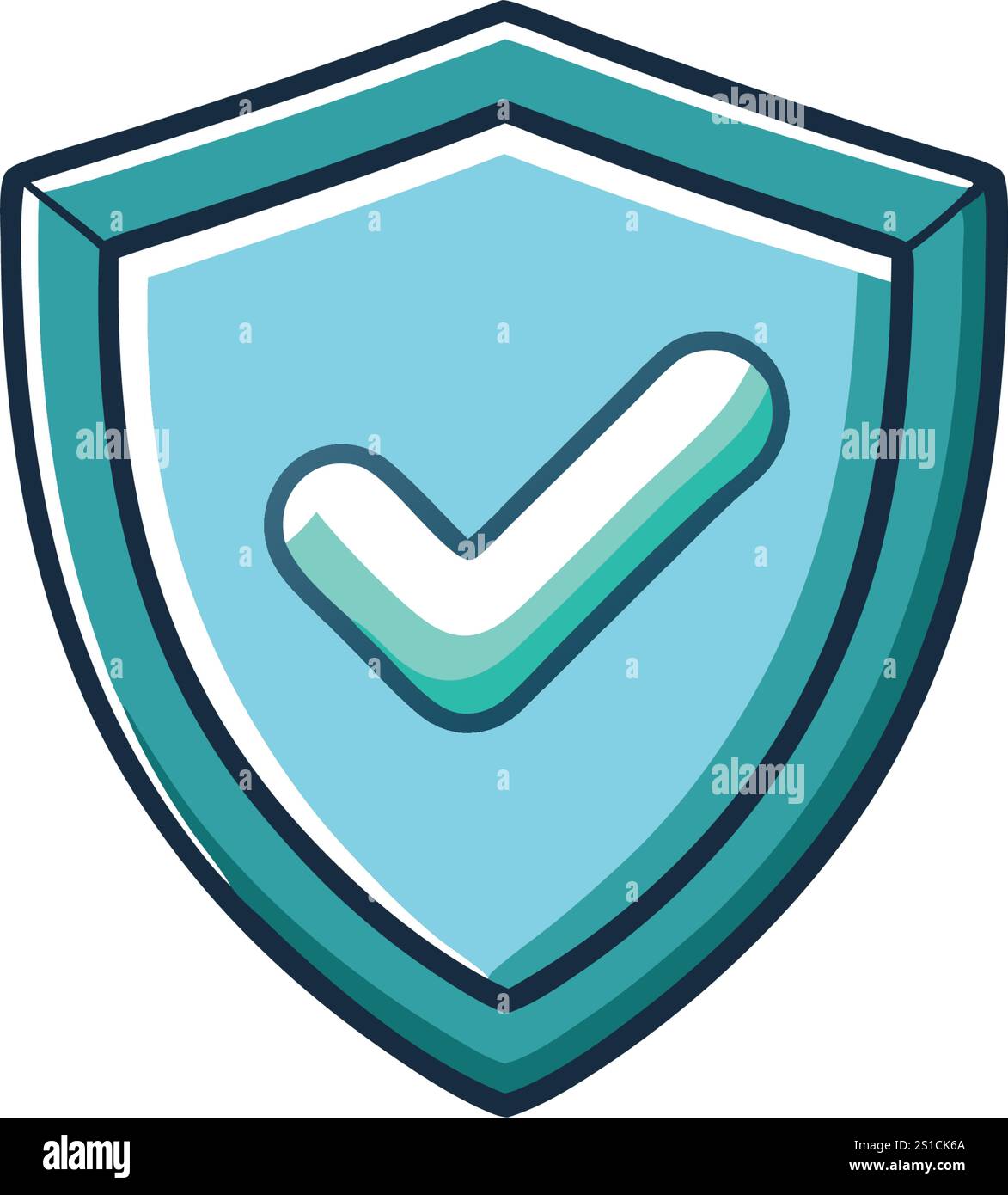 Fun cartoon style shield icon with a bold checkmark symbolizing authentication, safety, and ...