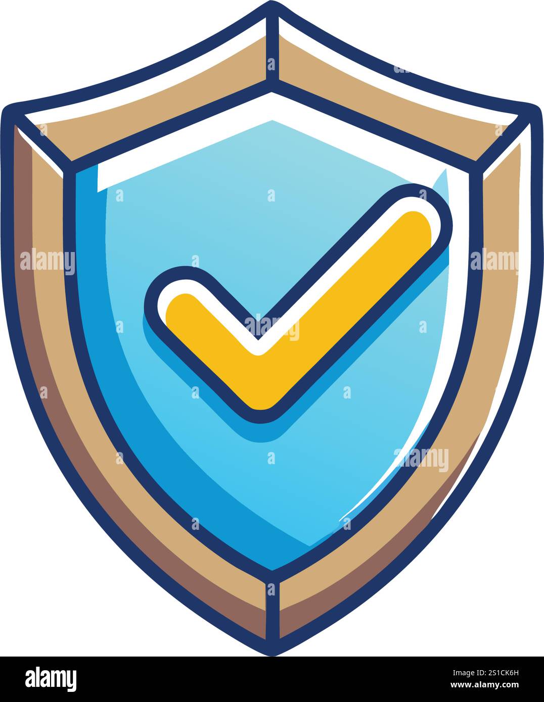 Stylized cartoon shield icon with green checkmark indicating verified ...