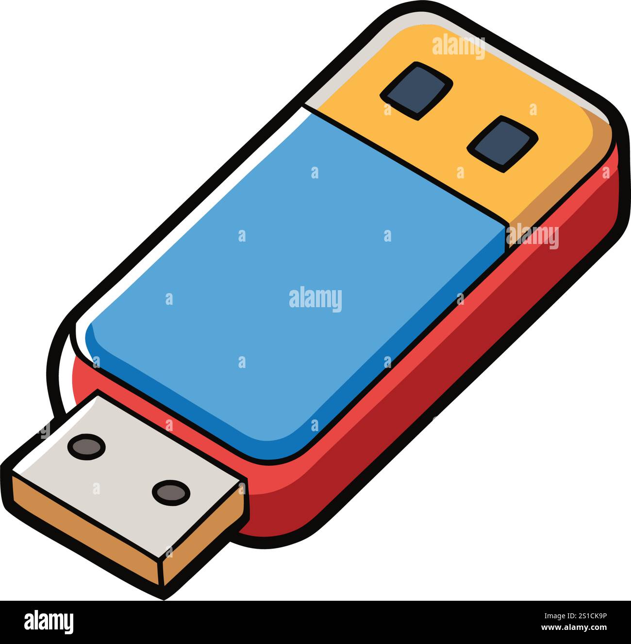 Cartoon style USB flash drive illustration with blue and red design on ...