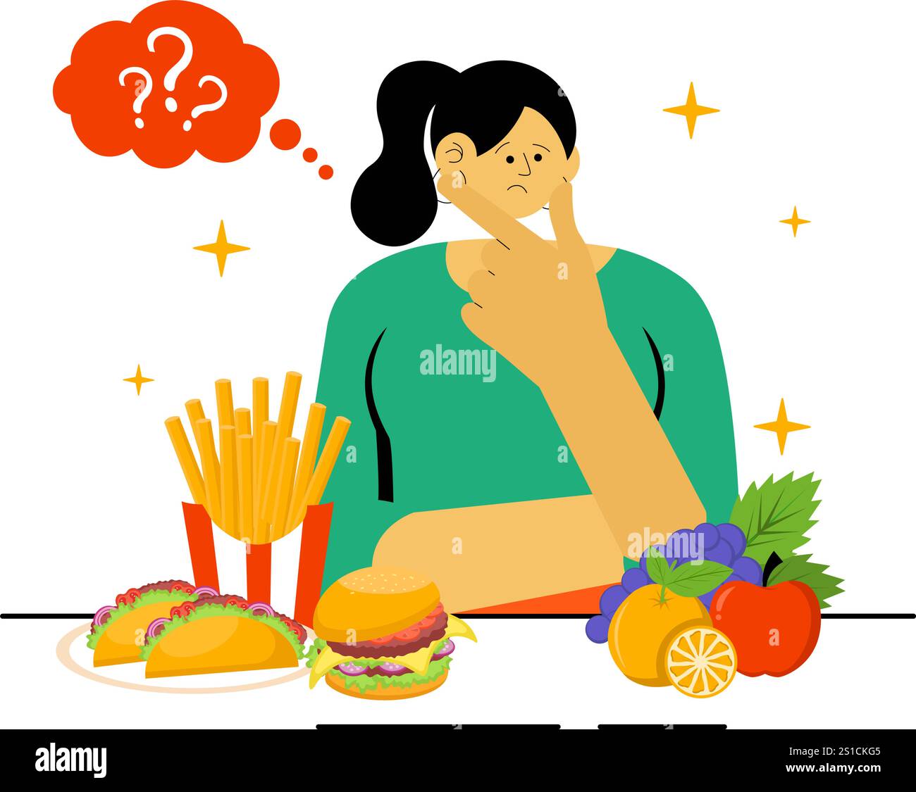 People Choosing Between Healthy and Unhealthy Food Vector Illustration ...