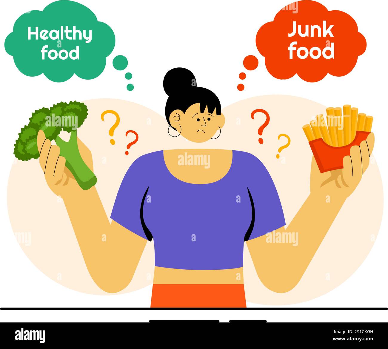 People Choosing Between Healthy and Unhealthy Food Vector Illustration ...