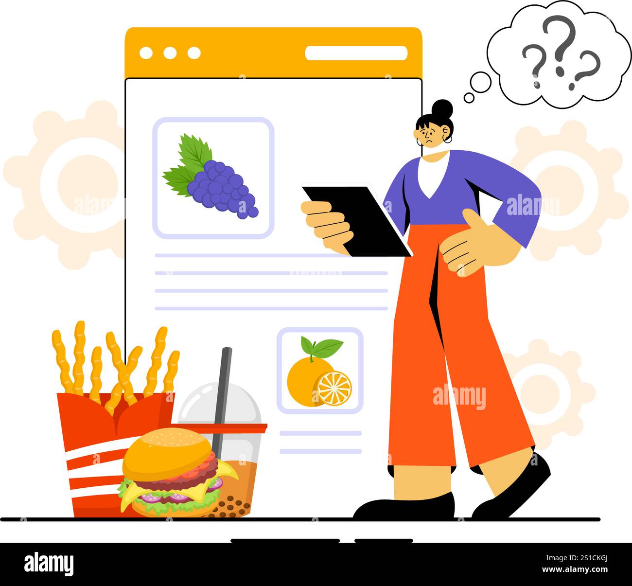 People Choosing Between Healthy and Unhealthy Food Vector Illustration ...