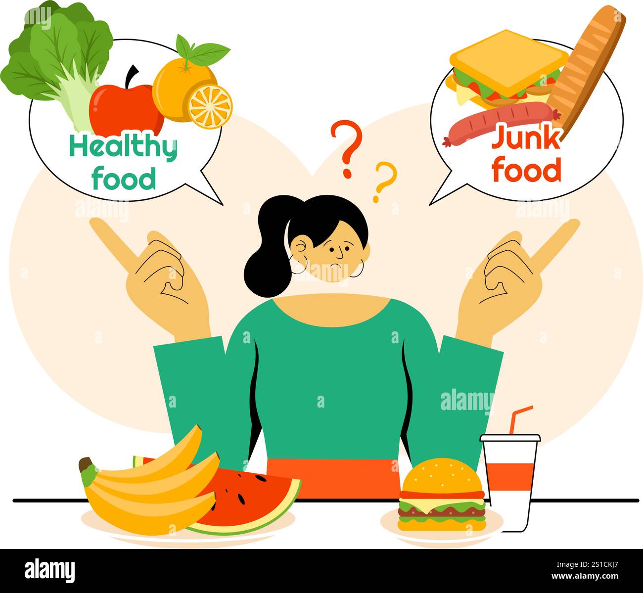 People Choosing Between Healthy and Unhealthy Food Vector Illustration ...