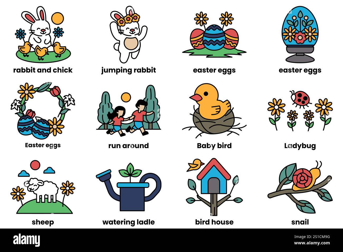 A set of Easter eggs and other Easter-themed images. The images include ...