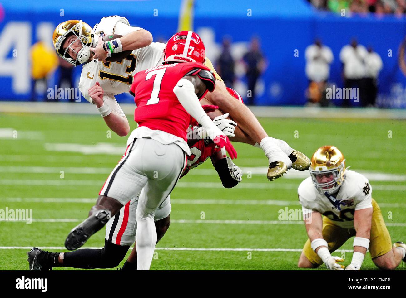 NEW ORLEANS, LA - JANUARY 02: Quarterback Riley Leonard #13 of the Notre Dame Fighting Irish ...