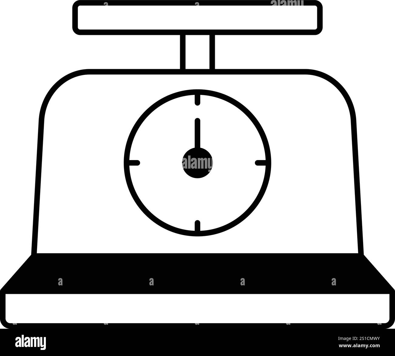 A black and white scale with a clock on it. The scale is set to zero ...