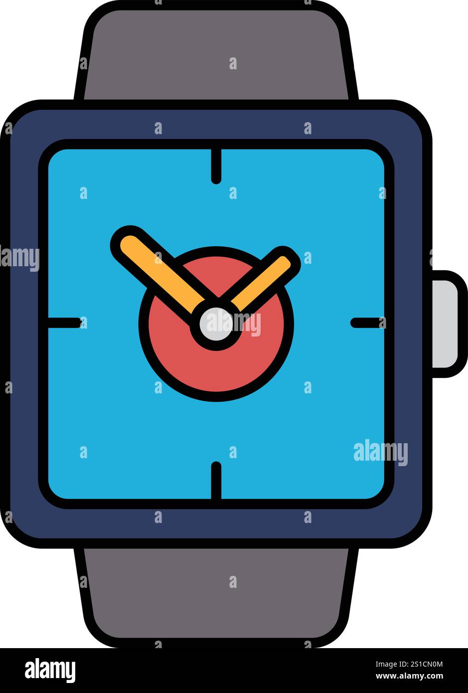 A watch with a blue face and red hands showing the time of 10:30. The ...