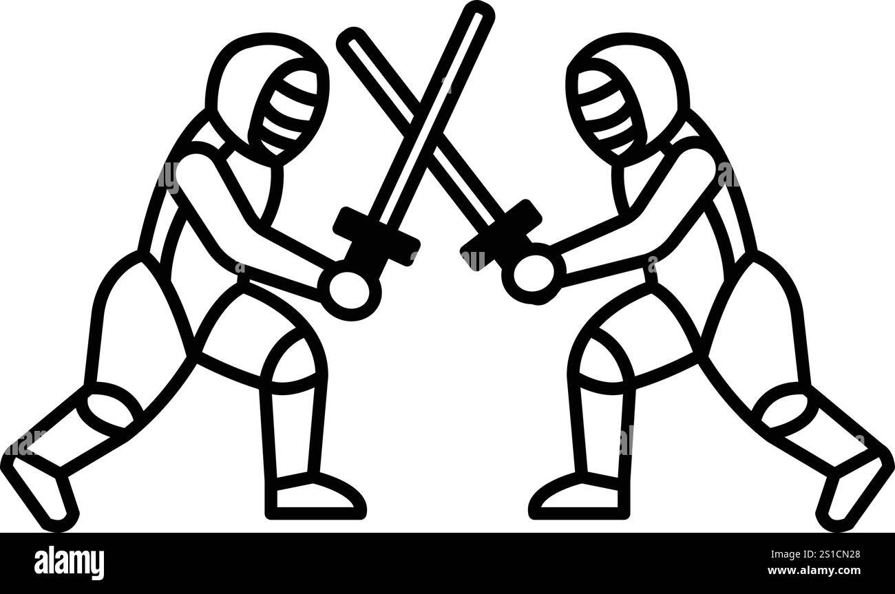 Two men are fighting with swords. Scene is intense and aggressive. The ...