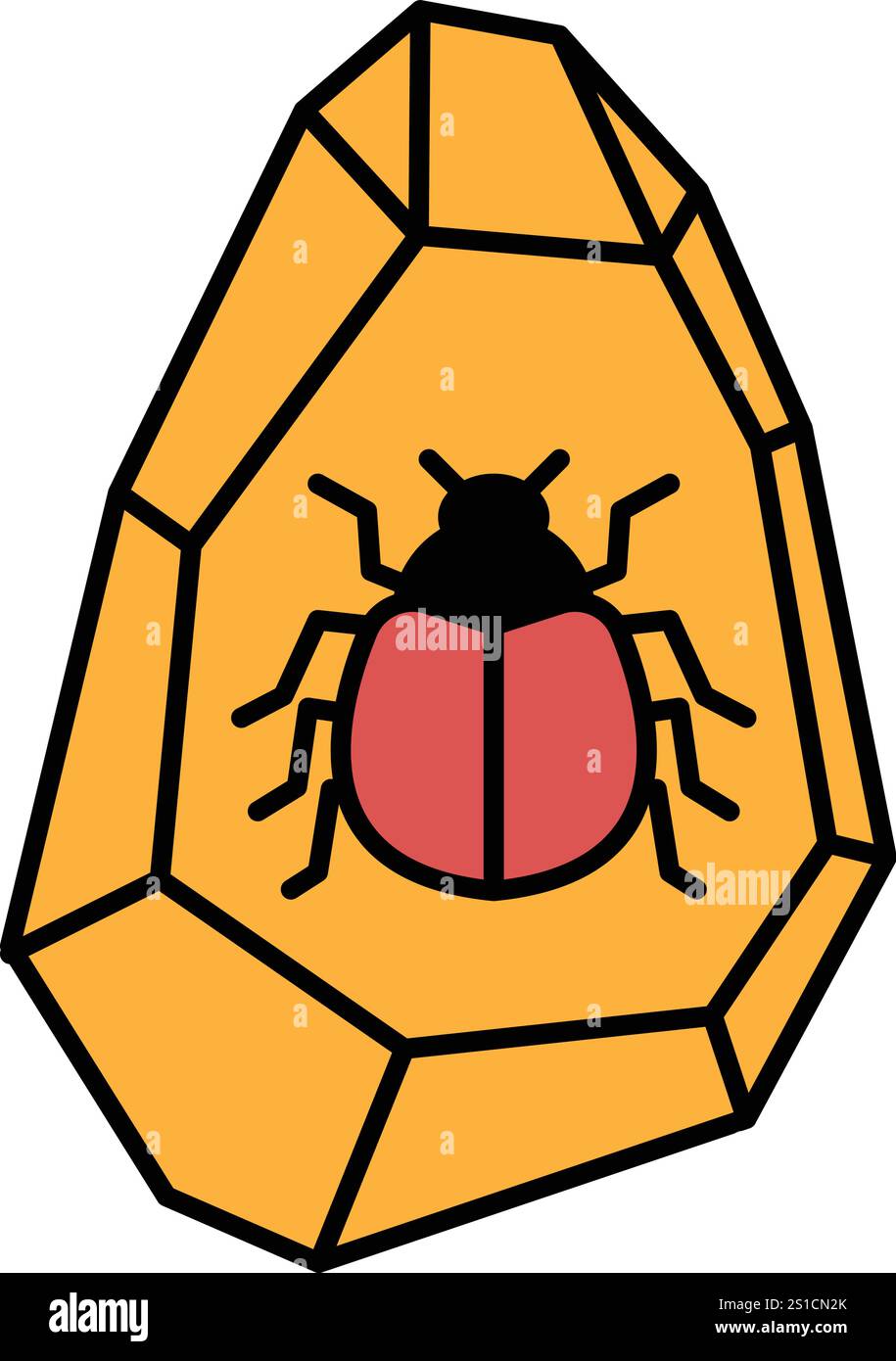 A bug is on a yellow rock. The bug is red and black. The rock is large ...