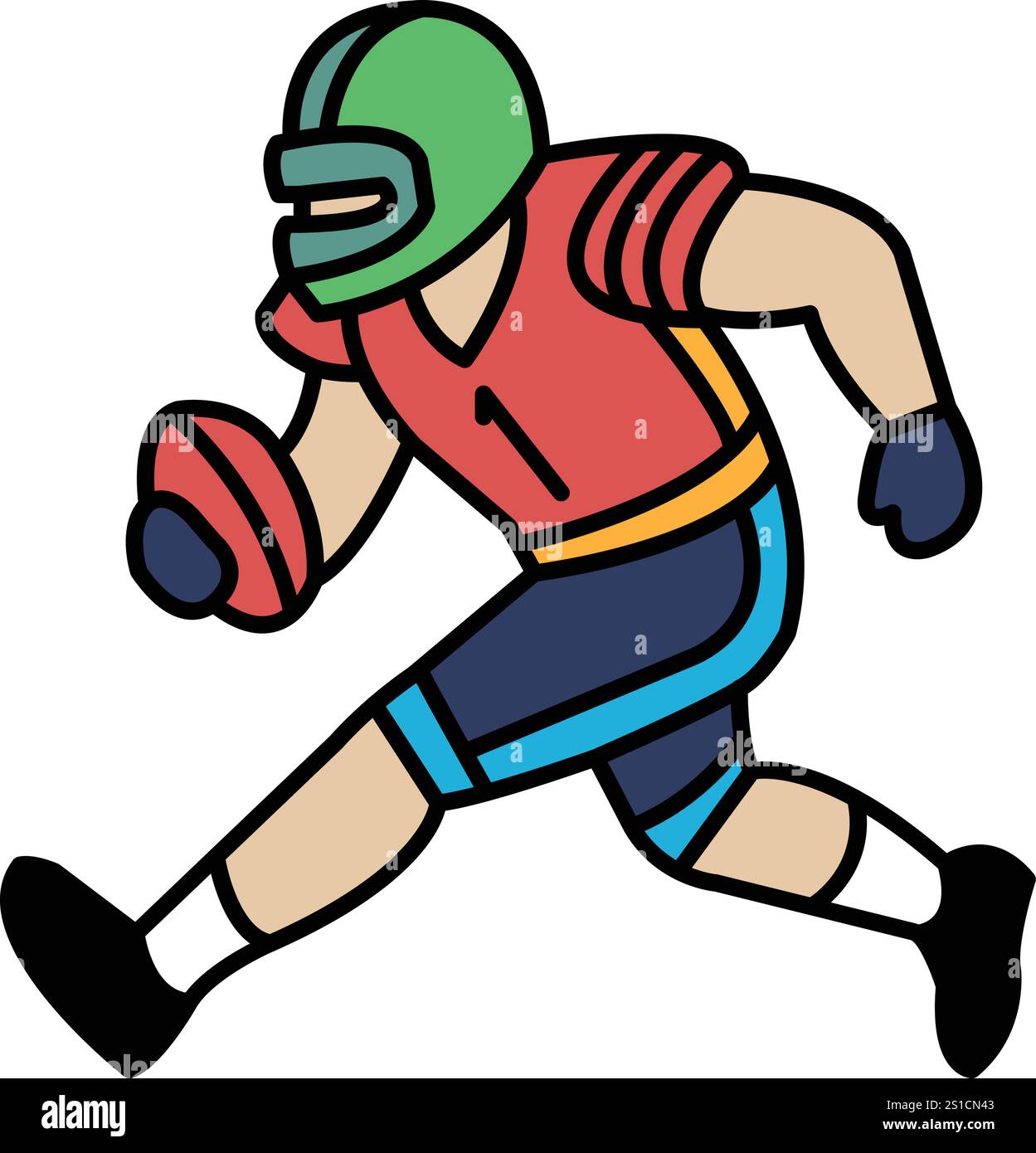 A cartoon football player is running with a football. The player is ...