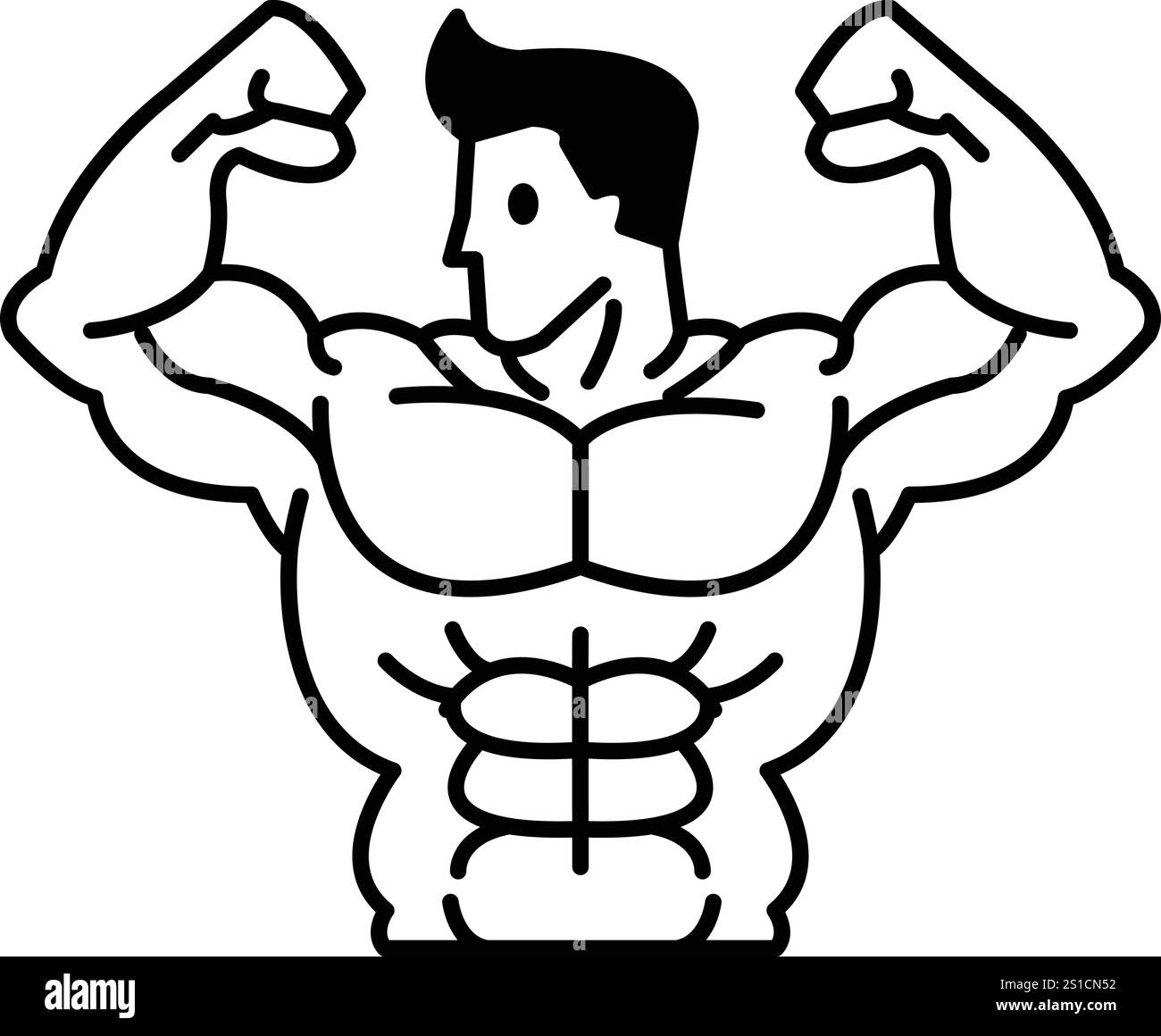 A man with a muscular build is shown with his arms raised in the air ...