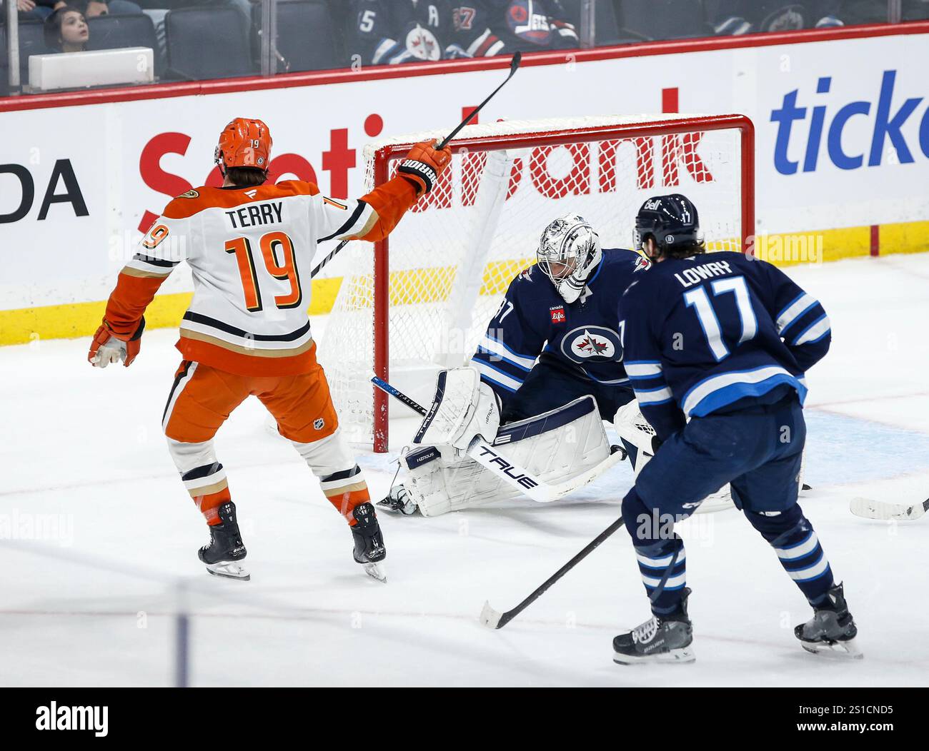 Anaheim Ducks' Troy Terry (19) celebrates the game-winning goal on ...