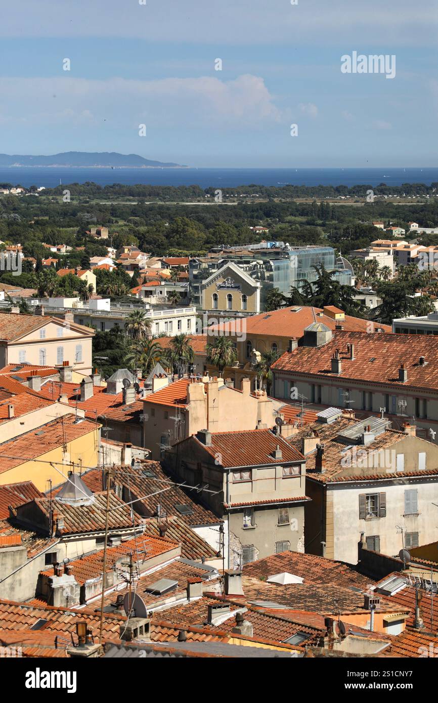 The medieval town of Hyères, France, is seen from a hill. In the ...