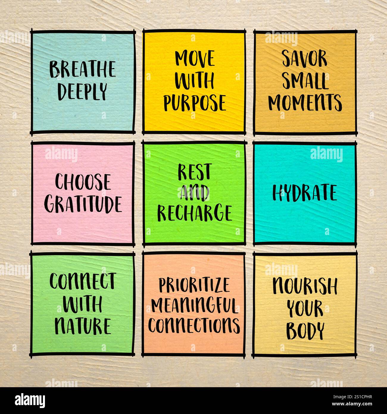 advice for wellbeing - set of inspirational notes with tips and ...