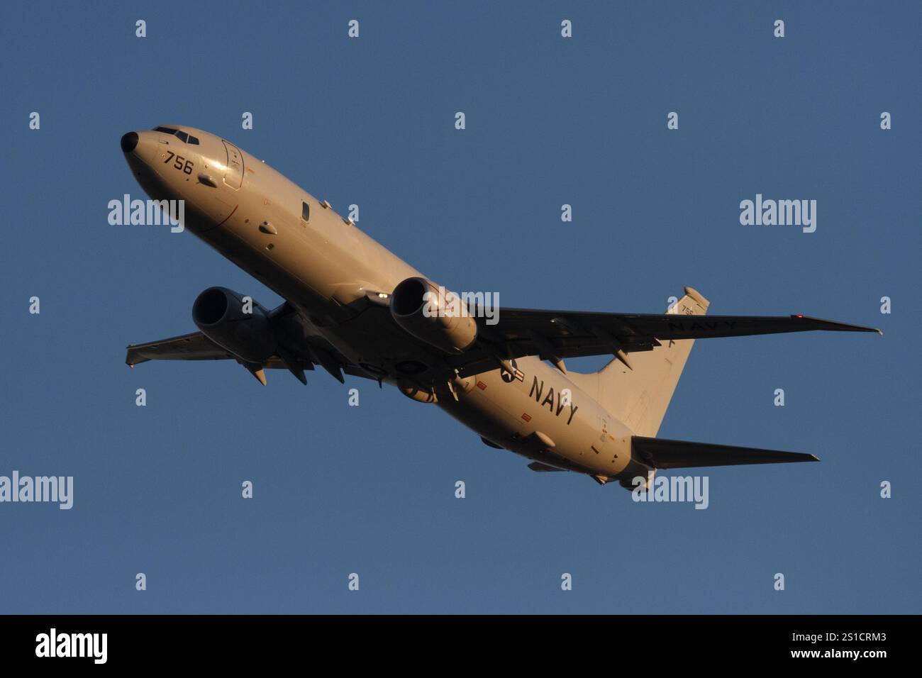 A Boeing P8A Poseidon with the US Navy Patrol Squadron 16 (VP-16) flying near NAF Atsugi airbase ...