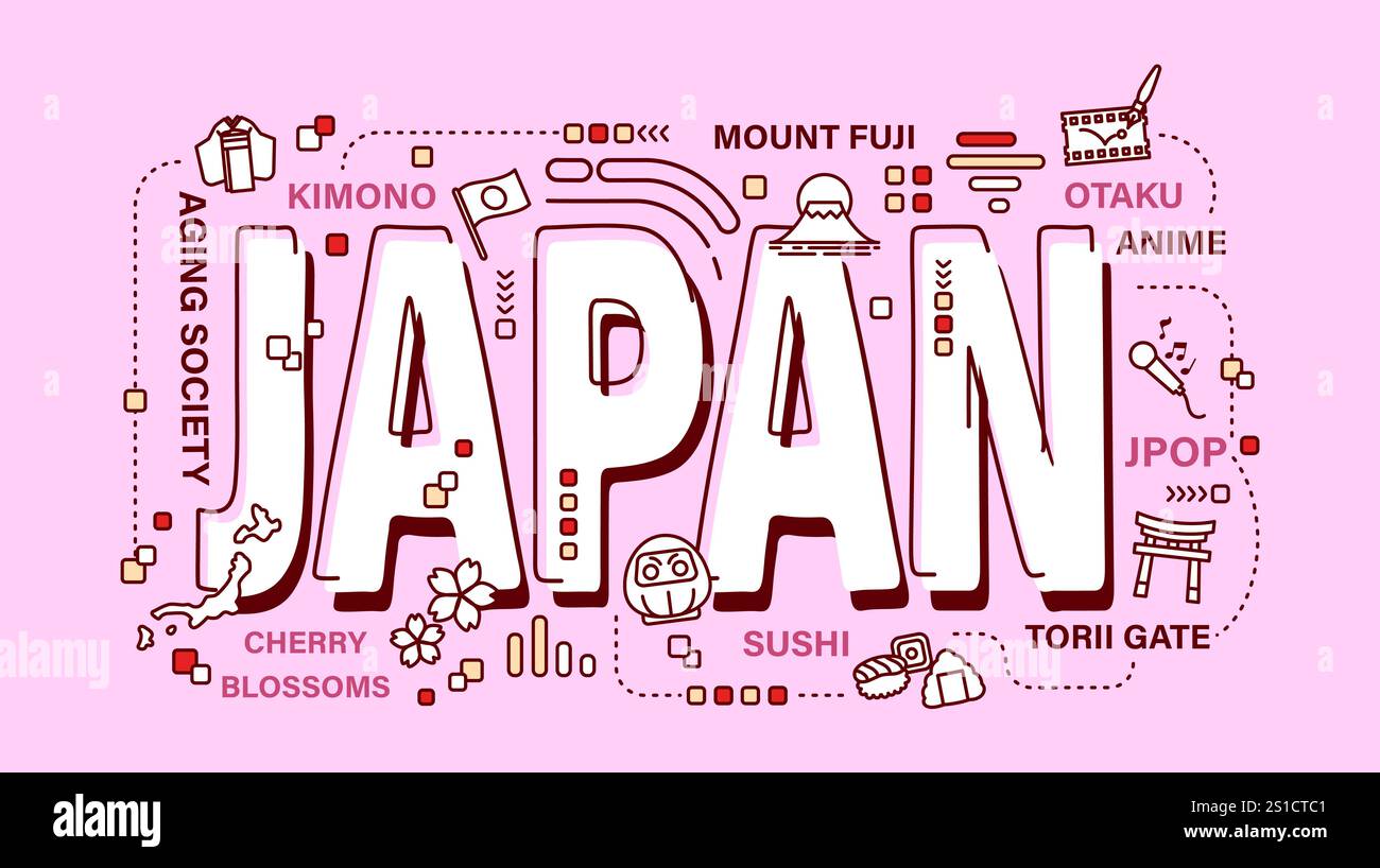 Japan . Word and outline icon on solid color background . Vector Stock ...