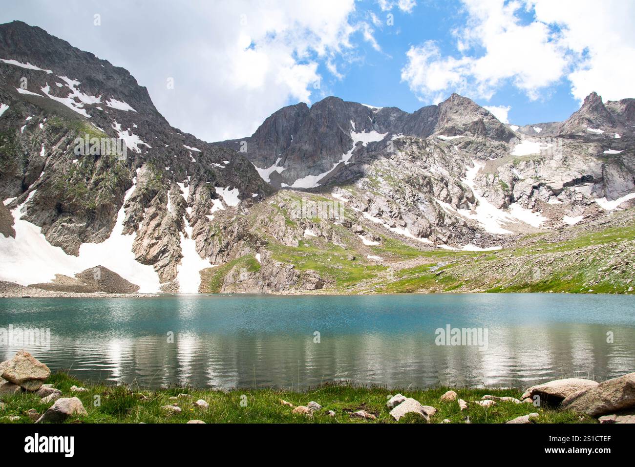 Mountain lake and rocky mountains. Crystal clear lake in the middle of ...