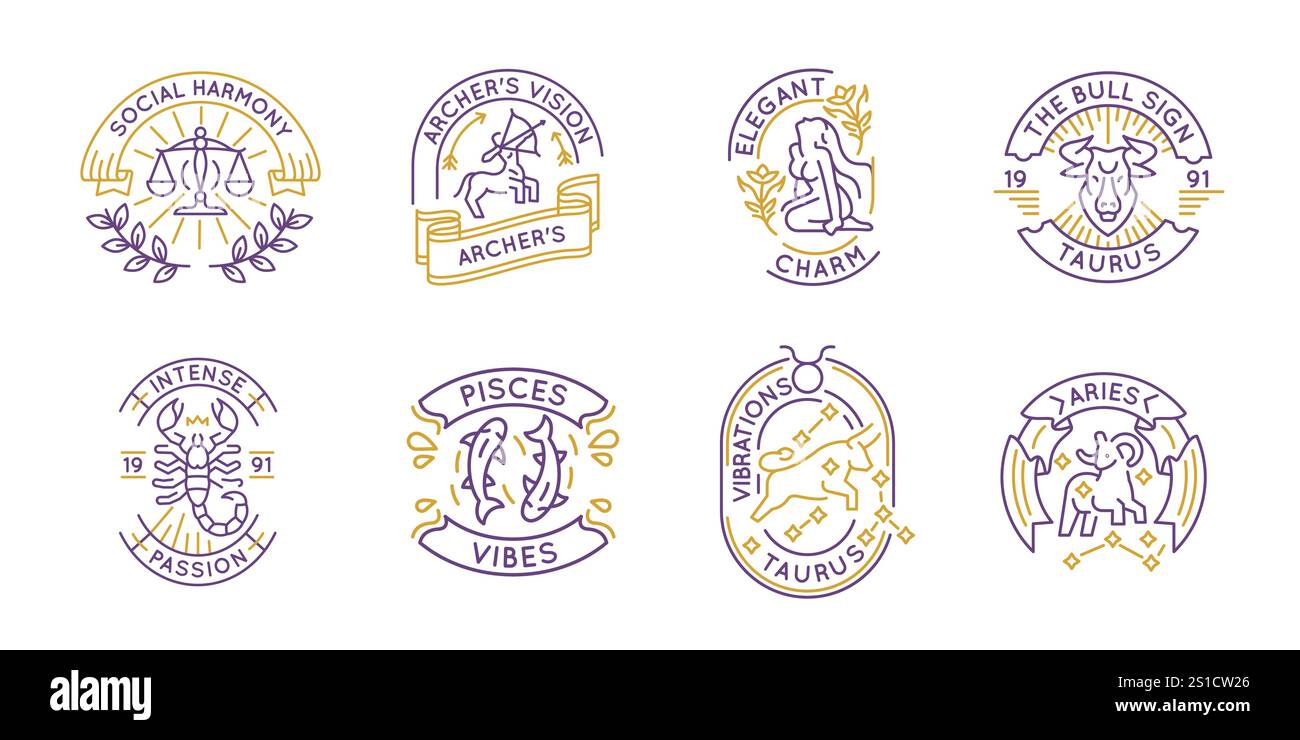 Set of 8 Zodiac and Horoscope Logo Icons Stock Vector Image & Art - Alamy