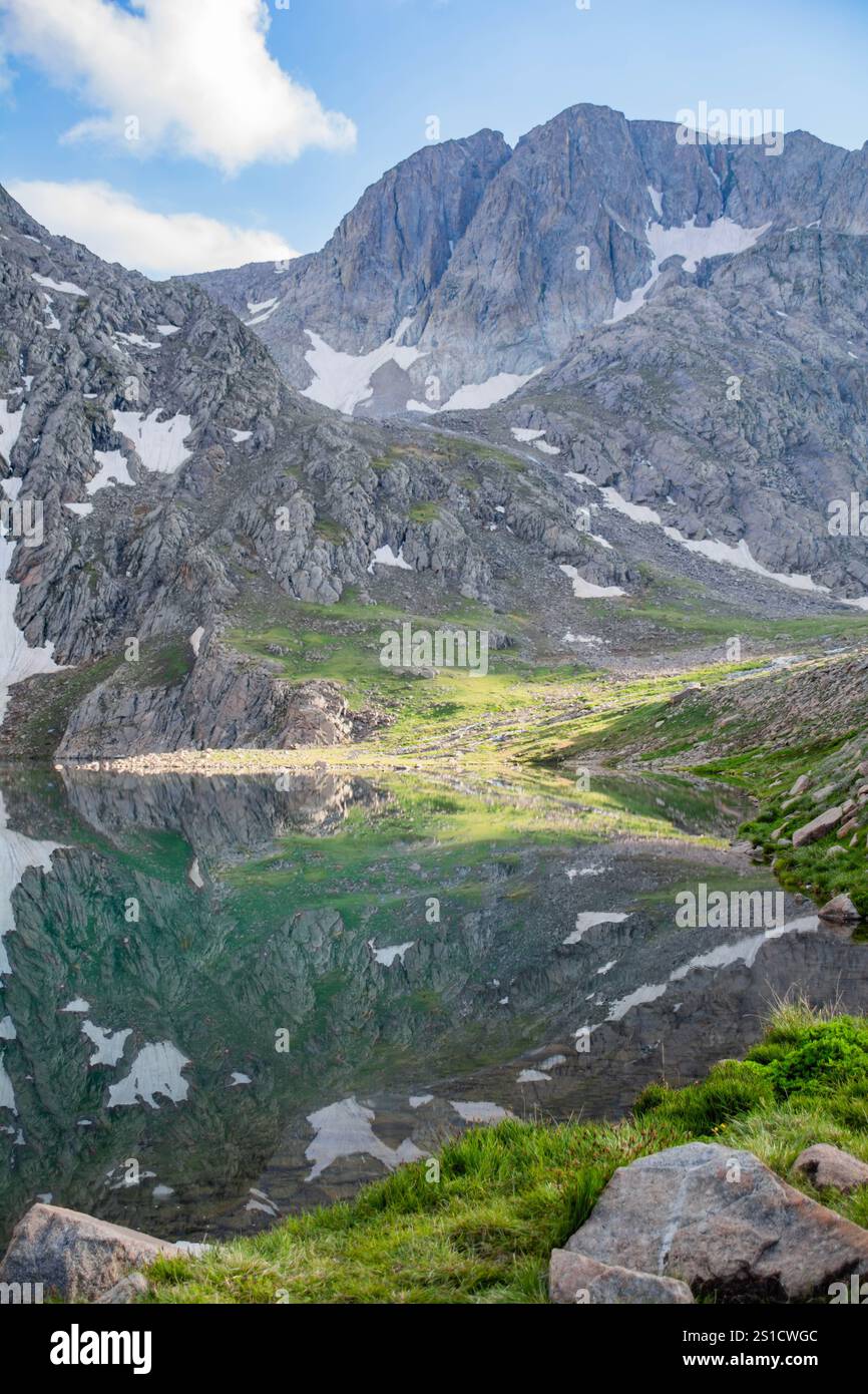Mountain lake and rocky mountains. Crystal clear lake in the middle of ...