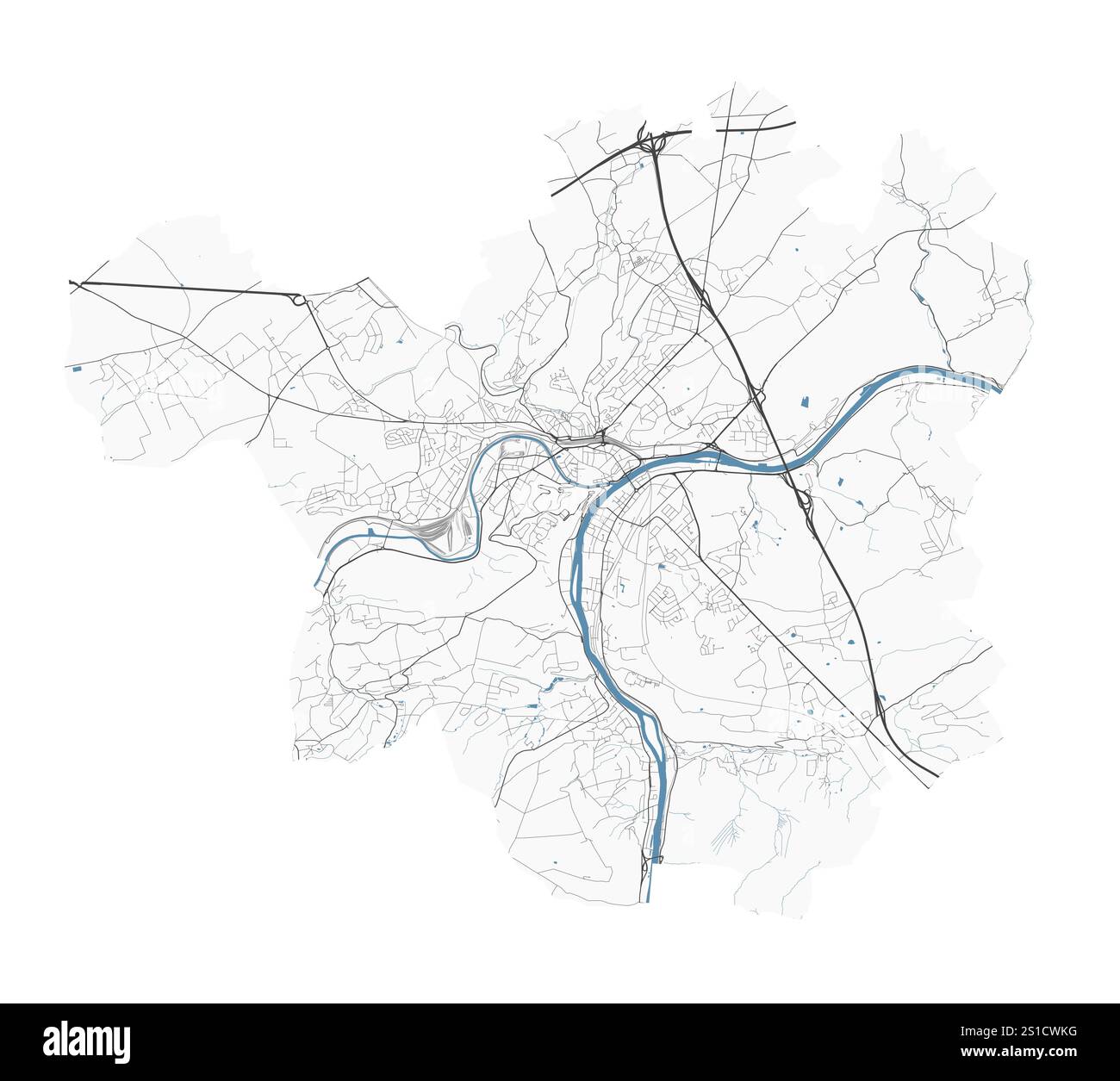 Map of Namur, Belgium. Detailed city vector map, metropolitan area ...