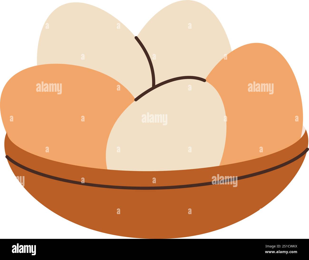 Bowl of chicken eggs. Organic farm chicken eggs. Vector illustration ...