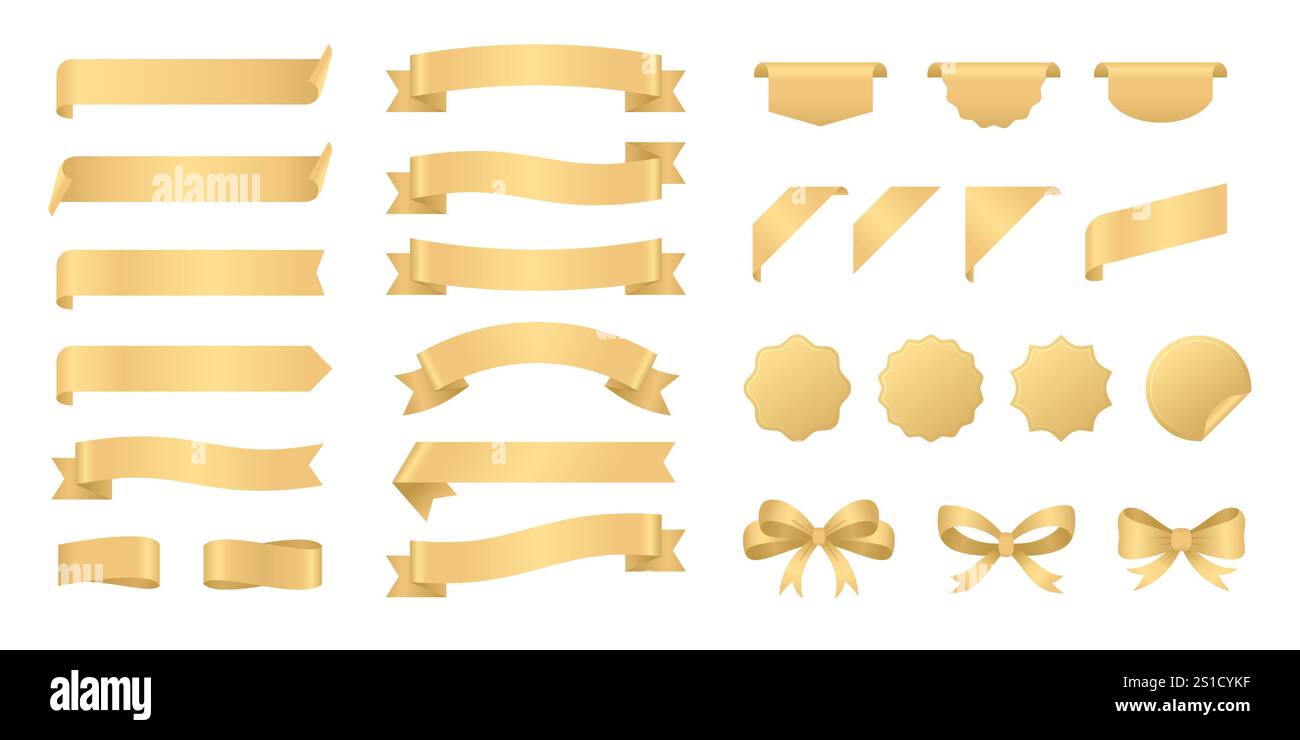 realistic shiny gold ribbon banner collection Stock Vector Image & Art ...