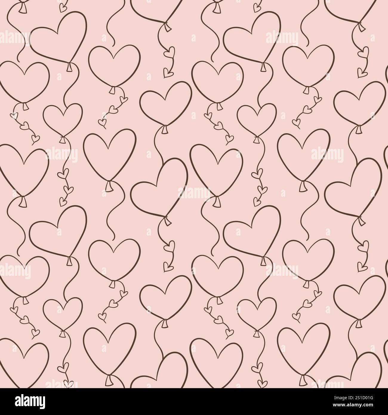 Cute hand-drawn heart shape balloon seamless pattern in doodle style ...