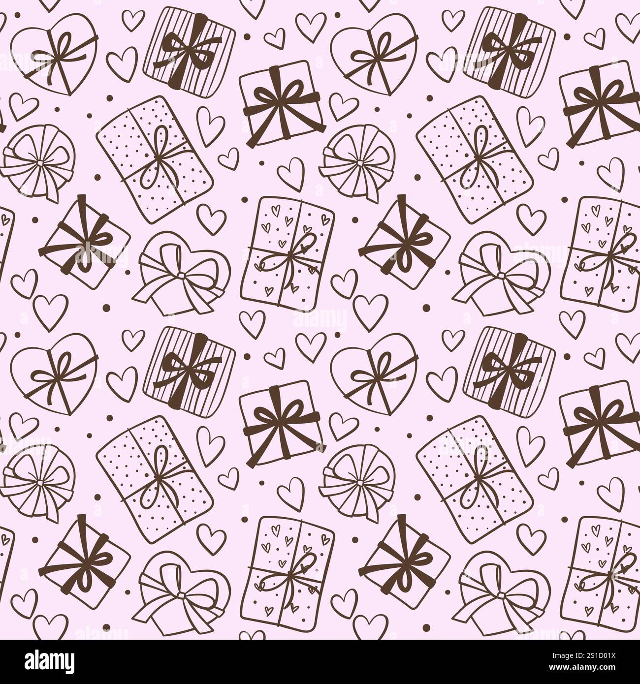 Cute hand-drawn Valentine Day seamless pattern in doodle style, full of ...