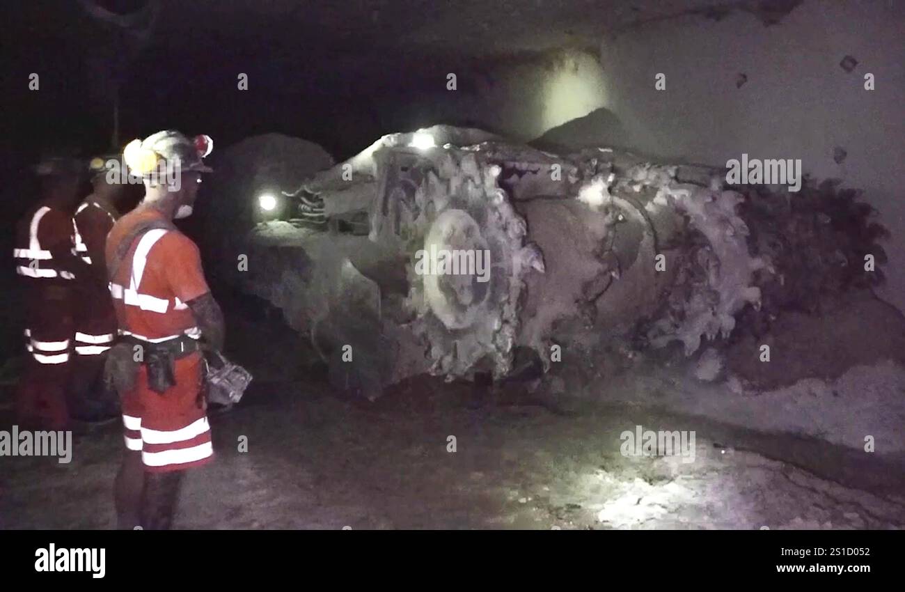 Grab from PA video of workers in Boulby Mine, in North Yorkshire, one ...