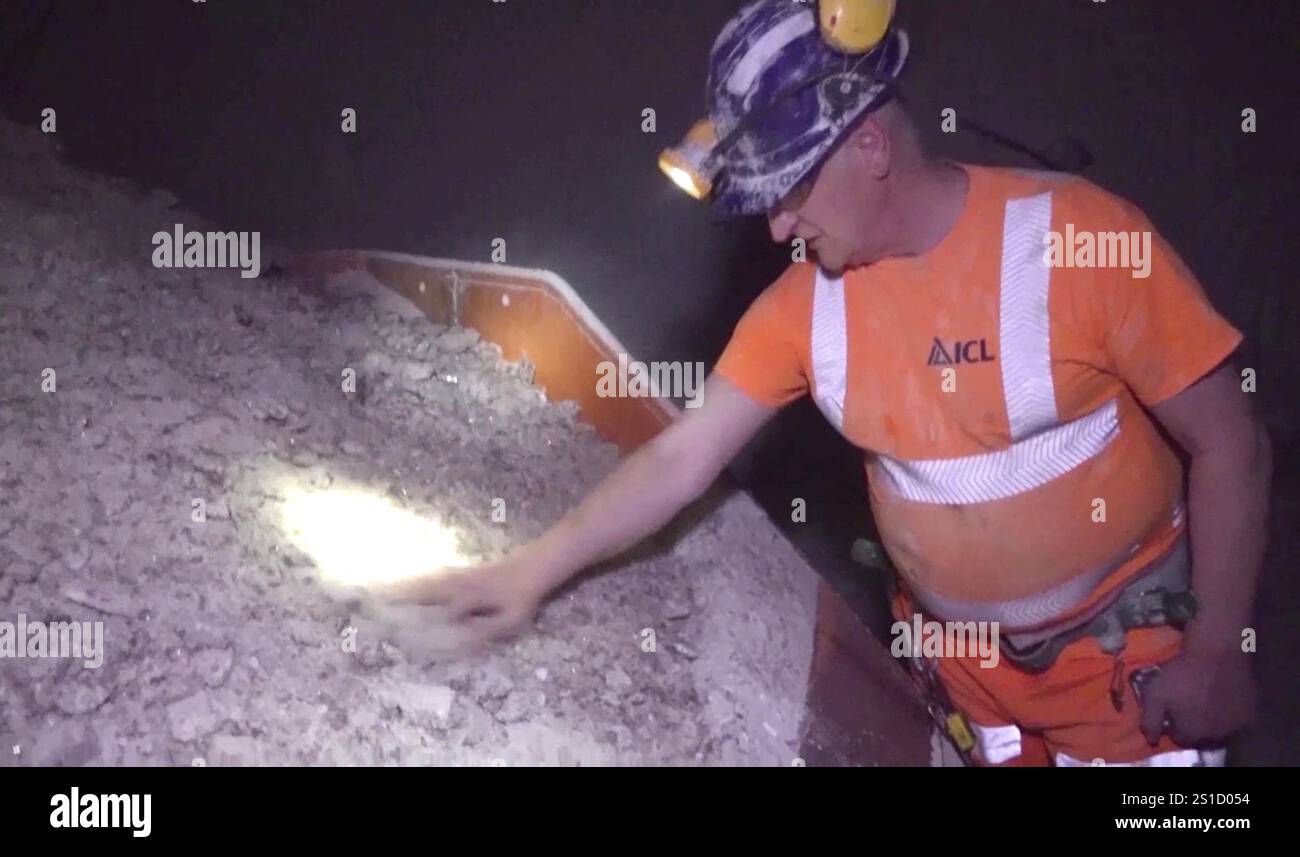Grab from PA video of workers in Boulby Mine, in North Yorkshire, one ...