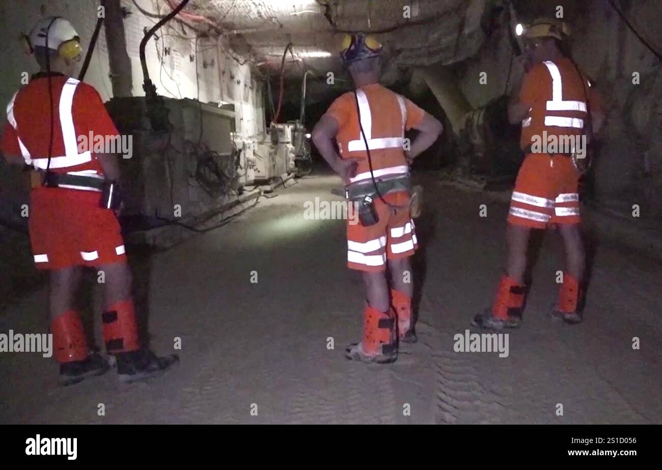Grab from PA video of workers in Boulby Mine, in North Yorkshire, one ...