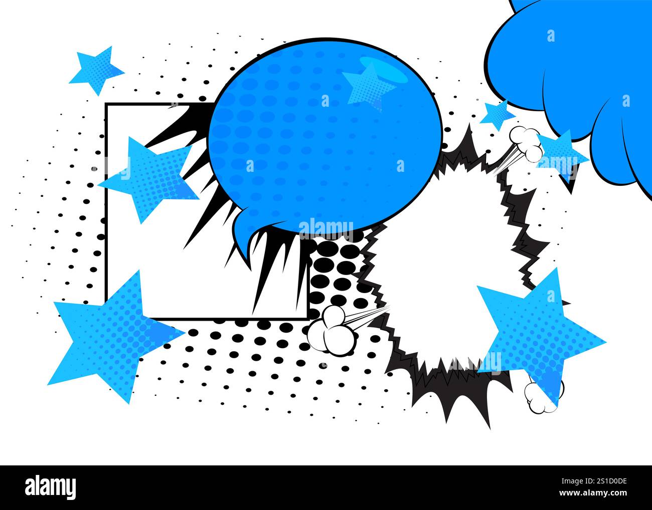 Cartoon Blue and White, comic book background. Retro vector comics pop ...